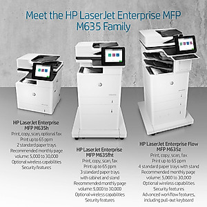 HP LaserJet Enterprise Flow MFP M635z Monochrome All-in-One Printer with built-in Ethernet, 2-sided printing, high-capacity input feeder, wheeled stand & 3-bin stapler/stacker (7PS99A)