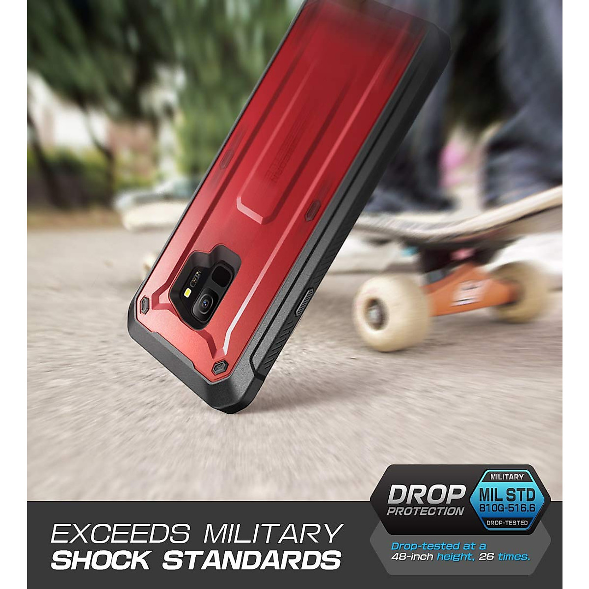 SupCase Unicorn Beetle Pro Series Case Designed for Galaxy S9, with Built-in Screen Protector Full-Body Rugged Holster Case for Galaxy S9 (2018 Release) (MetallicRed)