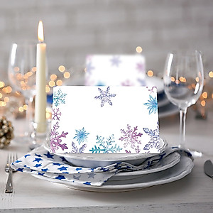 Whaline 50Pcs Christmas Place Cards Blue Purple Snowflake Seating Tent Name Cards Xmas Blank Folded Seat Assignment Setting Label for Wedding Baby Shower Party Supply