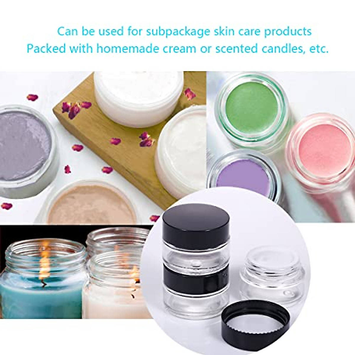 6 Pack 20ml Glass Cosmetic Jars,Empty Refillable Jars with Screw On Lids and White Liners,Cosmetic Containers Travel Cream Pots for Cosmetics,Powder,Lotion,Creams and Essential Oils