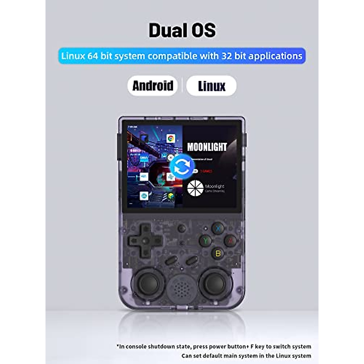 RG353V Handheld Game Console , Dual OS Android 11 and Linux System Support 5G WiFi 4.2 Bluetooth Moonlight Streaming HDMI Output Built-in 64G SD Card 4452 Games (RG353V-Purple)