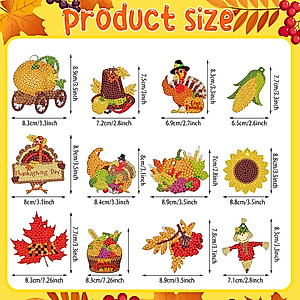 Outus 24 Pcs Thanksgiving Diamond Art Keychain Kit Fall 5D DIY Diamond Art Key Chain Double Sided Maple Acorn Diamond Art Key Ring Thanksgiving Day Diamond Art Ornament for Harvest Craft