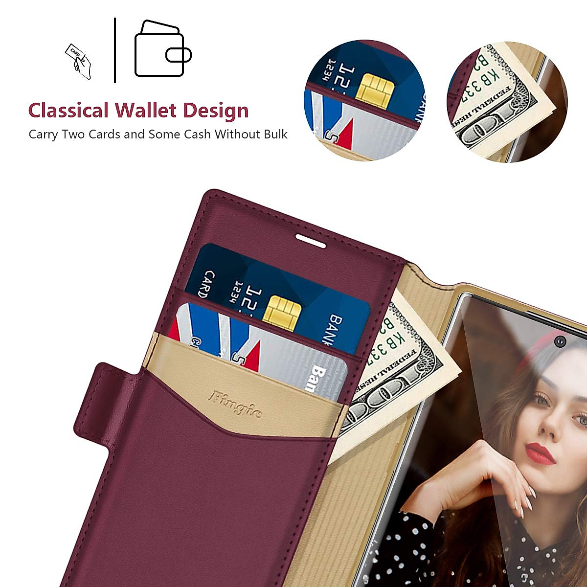 Fingic for Samsung Note 10 Case,Note 10 Wallet Case,PU Leather Wallet Case 2 ID &Credit Cards Slots Holder Side Pocket Kickstand Feature Flip Case Cover for Samsung Galaxy Note 10 6.3"(2019)-Wine Red