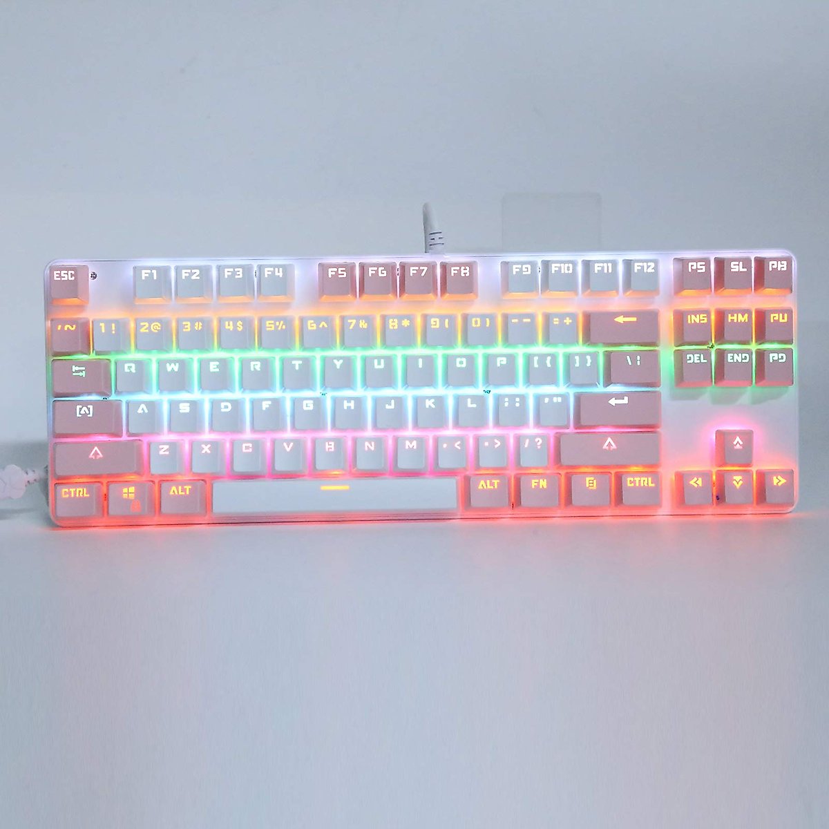 PUSOKEI Mechanical Gaming Keyboard, 87 Keys Keyboards RGB LED Rainbow Backlit Wired Keyboard, Mechinal Gaming Keyboard White+Pink, Mechanical Keyboard,Plug and Play(White)