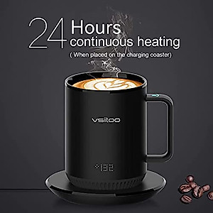 VSITOO S3 Temperature Control Smart Mug with Lid, Coffee Mug Warmer with Mug for Desk Home Office, App Controlled Heated Coffee Cup, Self Heating Coffee Mug 11 oz, Electric Mug-Black Inner Wall