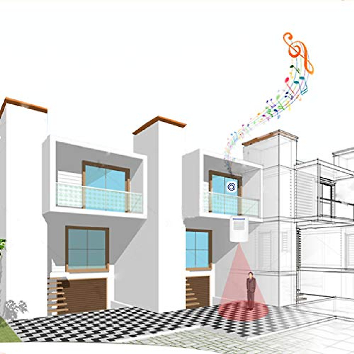 Door Alarm, Motion Sensor Alarm, Infrared Alarms Wireless, Home Security Sensors with Detect Alert 5 Sensor and 2 Receiver -38 Chime Tunes - LED Indicators