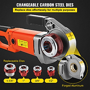VEVOR Electric Pipe Threader, 2300W Pipe Threading Machine, Heavy-Duty Hand-Held Power Drive Kit, 110V Pipe Threader Machine Copper Motor, Portable Pipe Threader with 6 Dies 1/2"-2" and Carrying Case