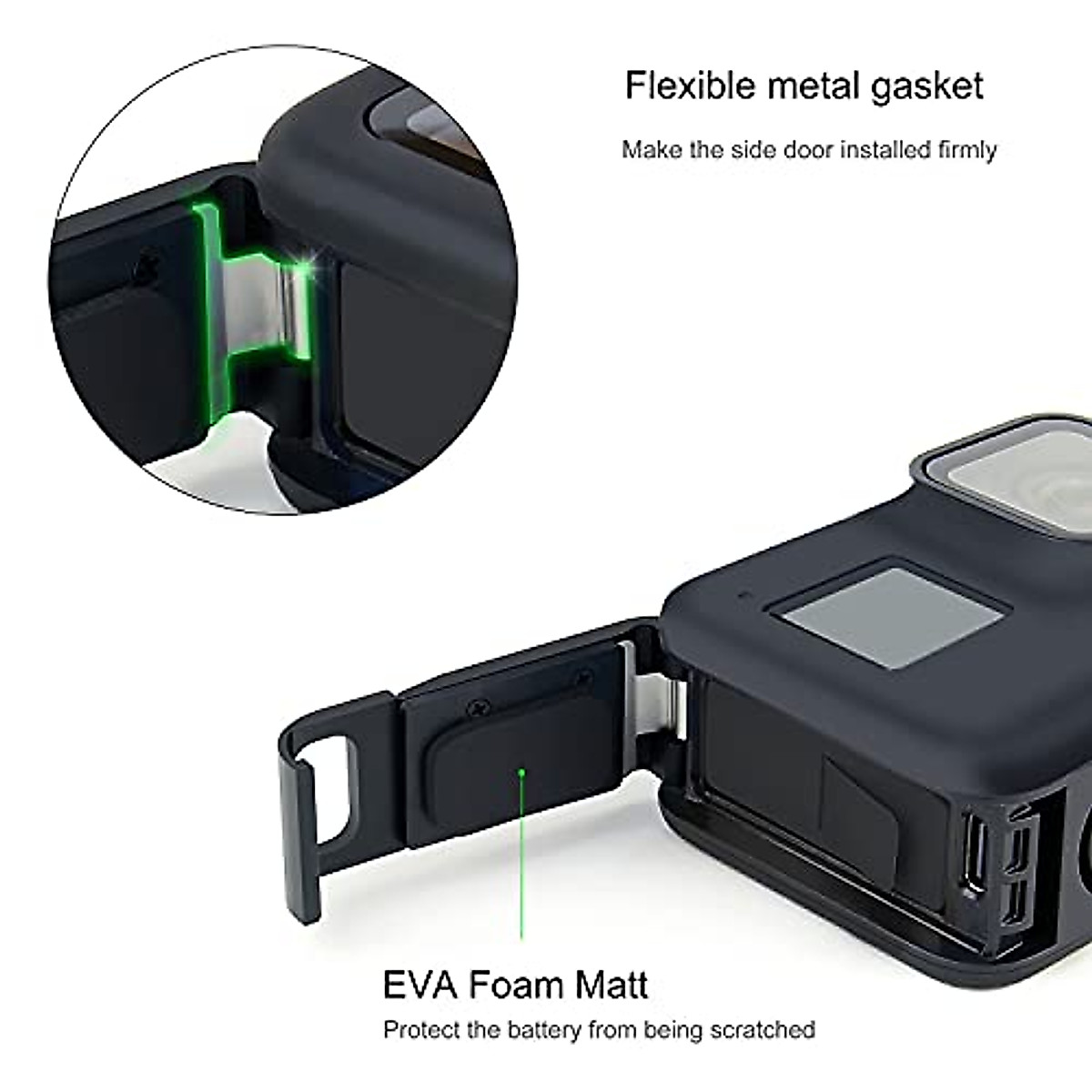 SOONSUN Aluminum Side Door Cover for GoPro Hero 8 Black Removable Replacement Battery Door Cover with Type-C Port for GoPro Hero8 Black, Charging Without Removing Battery Door