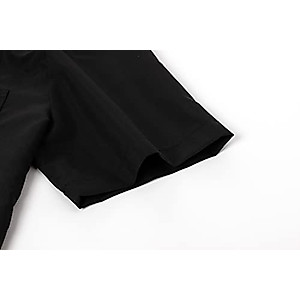 Men's Guayabera Shirts Short Sleeve Casual Snap Shirts(Black XL)