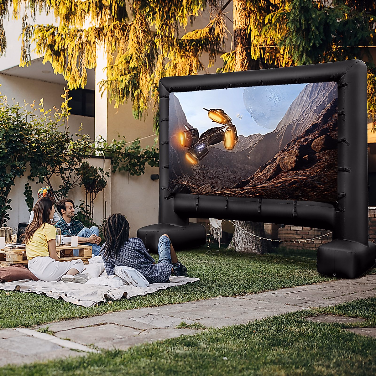 Tangkula 15 FT Inflatable Projector Screen, Blow Up Mega Movie Screen with Air Blower, Storage Bag, Ground Stakes, Easy Set up, Front & Rear Projection for Home Theater Backyard Outdoors