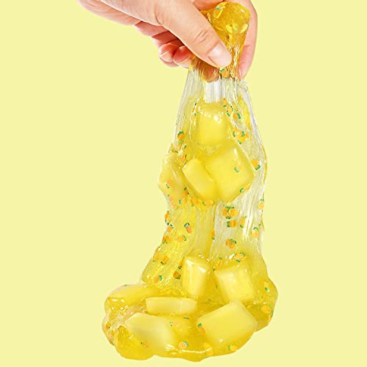 2 Packs Jelly Cube Crunchy Slime Kit,Non Sticky,Super Soft Sludge Toy,Birthday Gifts for Kids,DIY Crystal Glue Boba Slime Party Favor for Girls & Boys(Blue,Yellow)