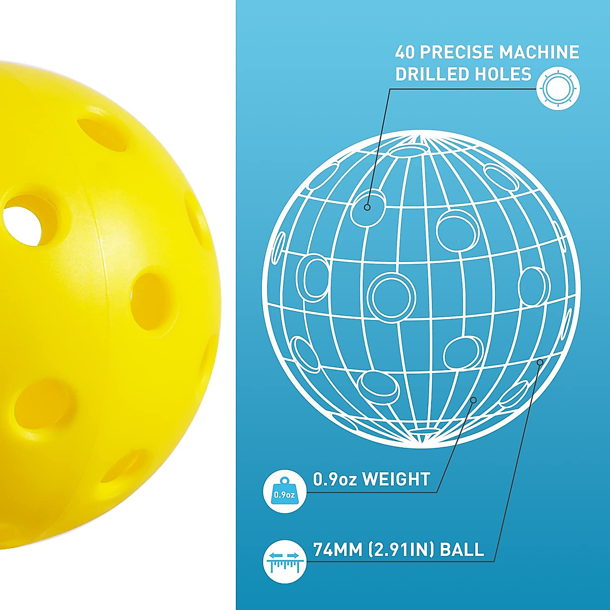 Pickleball Balls Indoor and Outdoor, 40 Holes Yellow Pickleball Balls for Outdoor Sport & 26 Holes Green Pickle Ball for Indoor, Highly Durable and Consistent Bounce