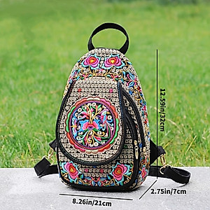 Kteubro Women's Mini Embroidery Backpack, Backpack With Detachable Strap, Multifunction Single Strap Chest Bag