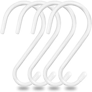 6 Inch White S Hooks, Large Vinyl Coated S Hooks Heavy Duty Non Slip Metal Closet Rod Hooks for Hanging Plants Outdoor Lights Jeans Clothes Bags Pot Pan Cups Tools - 4 Pack
