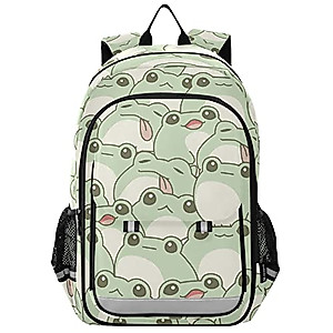 Vnurnrn Cute Frogs Kids Backpack Big Storage Multiple Pockets 17.7 IN Bookbag with Chest Buckle Reflective Strip for Boys Girls 6+ years in Primary Middle High School