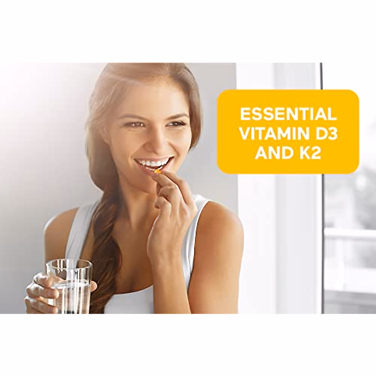 Plant-Based Vitamin D3 Immune Support with Vegan K2 Complex in a Vegetarian Softgel - Includes 5,000 IU of Vitamin D for Immunity Boost, Complete Bone Health & Arterial Protection (1 D3+K2)