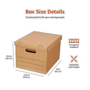 Amazon Basics Medium Moving Boxes with Lid and Handles, 19 x 14.5 x 15.5 inches, 10-Pack