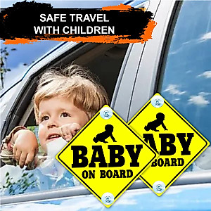 2 PC Baby on Board Sign - 5 x 5 Baby on Board Sticker for Cars - Baby on Board Suction Signs for Car - Baby in Car Sign - Funny Baby on Board Sign