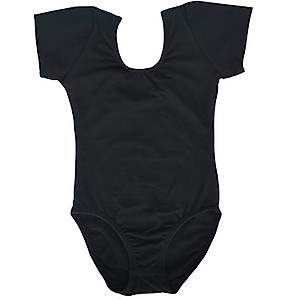Dancina Black Leotard Short Sleeve Girls Modest Coverage Breathable Ballet Dance Unitard 10Black