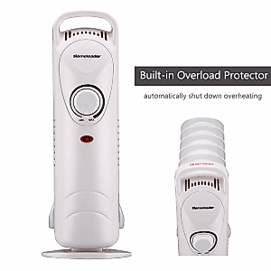 Homeleader Mini Oil Filled Heater, Portable Space Radiant Heater with Adjustable Thermostat, Electric Personal Heater with Overheat Safety, for Home and Office, 700W, White