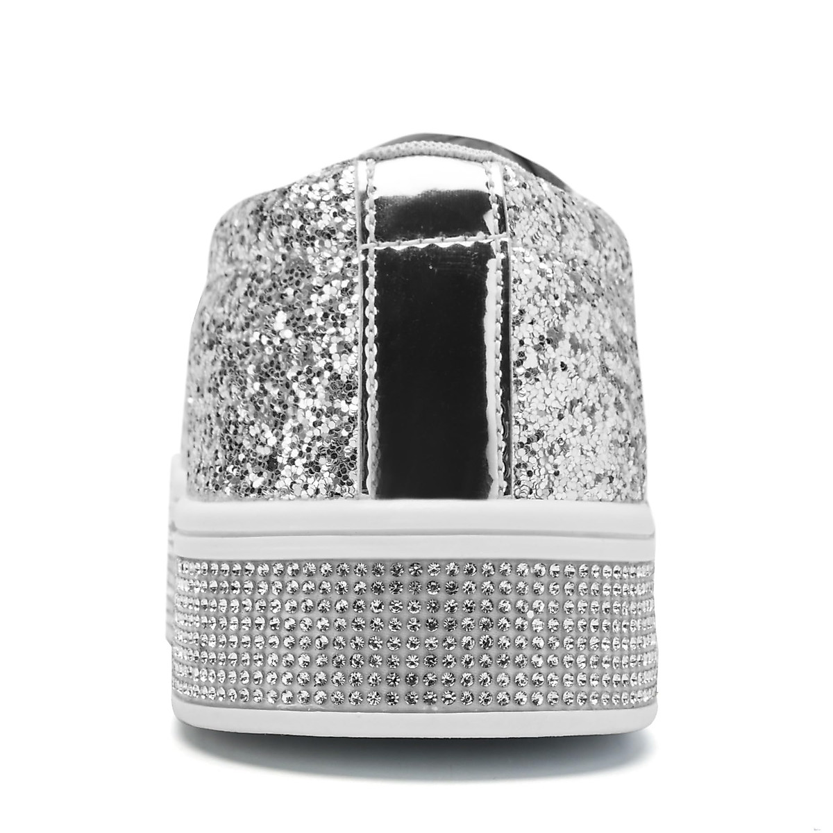 UUBARIS Women's Fashion Loafers Rhinestone Glitter Sneakers Sparkly Tennis Shoes Casual Platform Loafers Bling Slip-on Sneakers silver-11