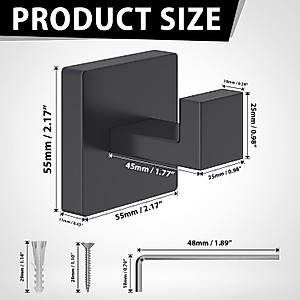 RiXY PREMIUM Matte Black Towel Hooks for Bathroom - Stylish Bath Hooks for Towels - Heavy Duty Bathroom Hooks for Hanging Towels Robes Coats - Pack of 4 Stainless Steel 304 Coat Hooks