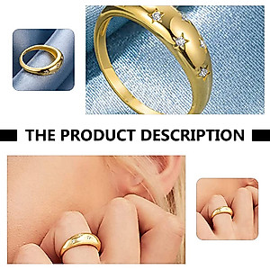 Happyyami Gold Plated Rings Gold Plated Rings Chunky Dome Ring 18K Gold Plated Ring Cubic Zirconia Inlay Gold Star Thick Rings Golden Statement Ring for Women Girls M Labret Jewelry Labret Jewelry