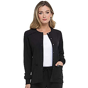 Dickies EDS Essentials Women Warm Up Scrubs Jacket Snap Front DK305, S, Black