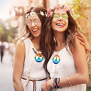 Frienda 24 Pieces Hippie Costume Accessories 60s 70s Party Decorations Hippie Set Includes Peace Sign Necklaces Daisy Sunflower Headbands Retro Sunglasses for Birthday Halloween Party Supplies