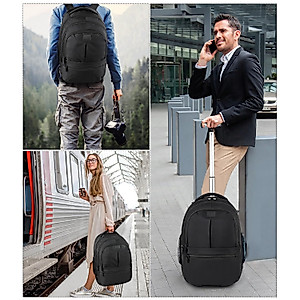 Rolling Backpack,Water Resistant Wheeled Travel Backpack,Laptop Backpack for Women Men,Carry on Luggage Backpack Fit 15.6 inch Notebook,Trolley Suitcase Business Bag College Student Computer Bag,Black