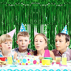 2 Pack Green Tinsel Curtain Party Backdrop, 3.2Ft x 8.2Ft Metallic Tinsel Foil Fringe Curtains Photo Booth Props Background for Christmas St Patrick’s Day Safari Tropical Bachelorette Decorations