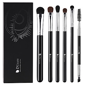 DUcare Eyeshadow Brush Set 6pcs Premium Eye Makeup Brushes Professional Eyeshadow Brushes with Double-Ended Angled Eyebrow Brush,Concealer, Blending, Eyeliner (Black)