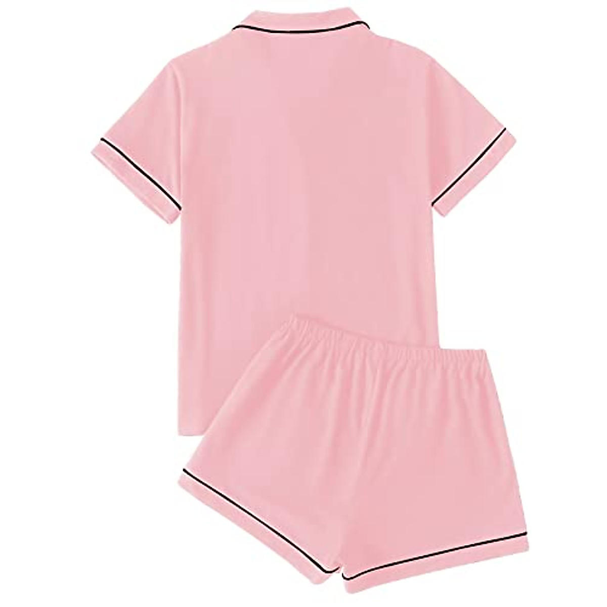 LYANER Women's Pajamas Set Heart Print Button Short Sleeve Shirt with Shorts Sleepwear PJs Set Pink Small