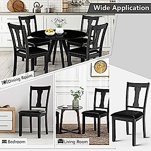 Giantex Set of 2 Black Dining Chairs, Upholstered High Back Kitchen Chairs w/Rubber Wood Frame, Anti-Scratch Foot Pads, Wooden Traditional Dining Side Chairs