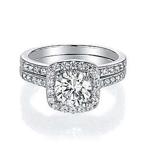 OPOMOMO Engagement Ring Set,18K White Gold Plated Cubic Zirconia Promise Eternity Rings for Women Pack of 2 PCS (5)