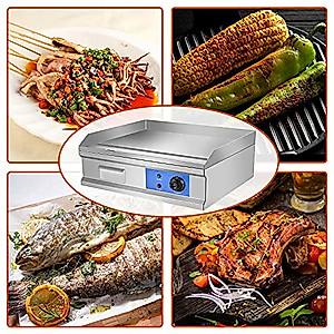 3000W 21.6" Electric Countertop Flat Top Griddle Grill Non-Stick Commercial Restaurant Teppanyaki Grill Stainless Steel Tabletop Flat Top Grill Machine with Adjustable Thermostatic Control,110V