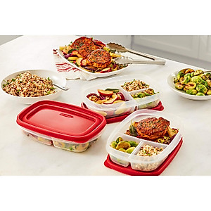Rubbermaid EasyFindLids Meal Prep Containers, 3 Compartments, 5.1 Cup, 5 Pack