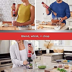 BLACK+DECKER Kitchen Wand Cordless Immersion Blender, 3 in 1 Multi Tool Set, Hand Blender with Charging Dock, Whisk, and Chopper, Red (BCKM1013K06)