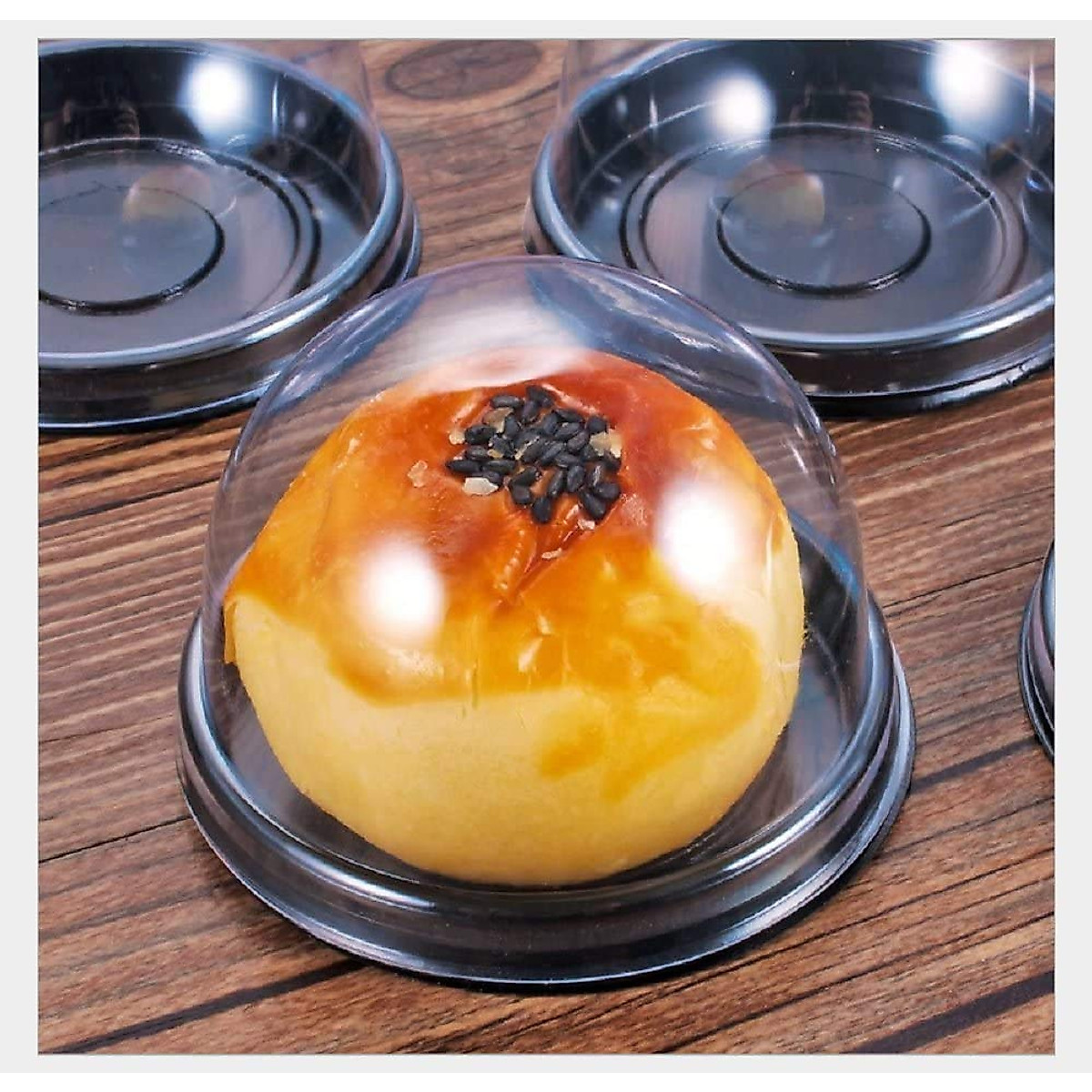 Clear Plastic Mini Cupcake Container,50 PC Mooncake Boxes Muffin Pod Dome Muffin Single Cupcake Holders Individual Cupcake Containers Plastic Disposable (Black, 50pc)