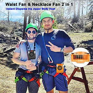 GOBRILLFUN Waist Clip Fan & Neck Fan 2 in 1, Portable Rechargeable Clip on Fan with 3 Speeds, 8000mAh Battery Operated Powerful Cooling Shirt Fan & Belt Fan for Camping, Hiking, Fishing, Working