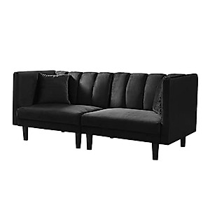 70'' Black Velvet Couch,Loveseat Sofa, Convertible Futon Sofa Bed, Accent Sofa Recliner,Metal Legs, 2 Couch Pillows,Modern Sofas for Home Living Room Bedroom
