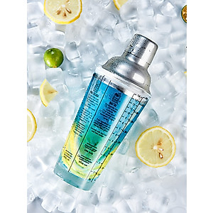 14oz Glass Cocktail Shaker,Martini Shaker Printed with 6 Drink Recipes，Measured Mixing Glass and Stainless Steel Top Drink Shaker, Best Gift for Beginner