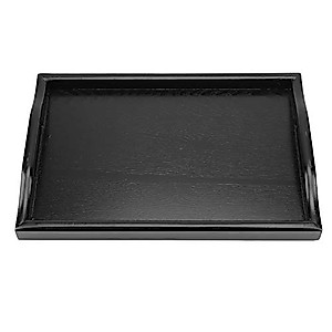 Portable Binaural Rectangle Solid Wood Food Serving Tray, Tea Coffee Snack Food Serving Tray Plate (Black)