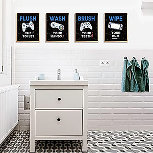 FALJIOK Gamer Bathroom Wall Art Decor Poster Prints, Gaming Wall Decor Video Game Controller for Boys Kids Son Gamer Bathroom Decorations (8"x10"x4 Unframed)