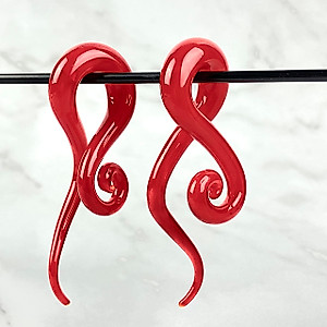 Mystic Metals Body Jewelry Pair of Red Glass Curled Wave Hanger Plugs (PG-605) for stretched ears (0g (8mm))