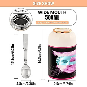 CUPADA Sculpture Cat Cool Food Jar, Art Design Insulated Hot Food Jars Vacuum 17OZ with Folding Spoon for Work Trip Picnic Camping