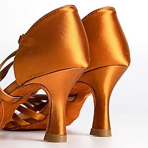 ARCLIBER 3" Latin Dance Shoes for Women Tan Satin Ballroom Dance Shoes for Salsa Tango Character Shoes 8M