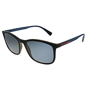 Prada PS 01TS U61144 Havana Rubber Plastic Rectangle Sunglasses Grey Polarized Lens