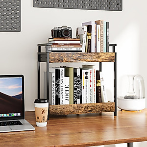 KLM Countertop Coffee Station Organizer, 2 Tier Wooden Shelf for Coffee Bar Accessories, Condiment Storage Caddy for Kitchen, Bathroom Counter Organizer, Home, Office - Brown