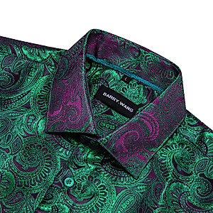 Barry.Wang Mens Shirt Unique Paisley Long Sleeve Silk Woven Flower Dress Shirts Regular Button Up Wedding/Casual Formal